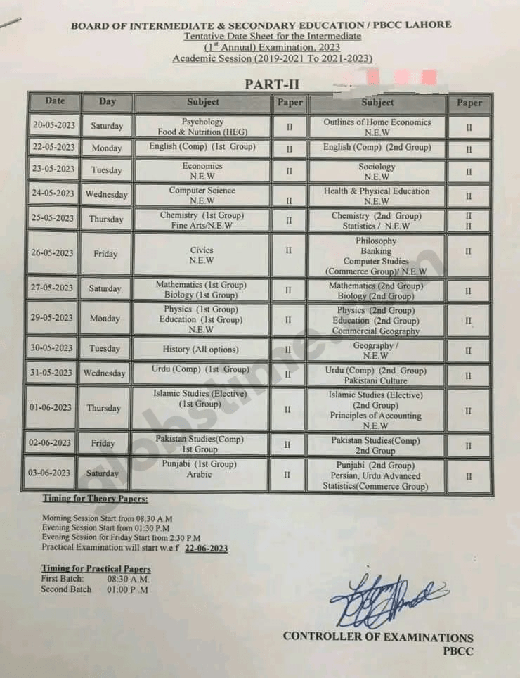 12th Class Date Sheet 2024 Punjab Board Globstime